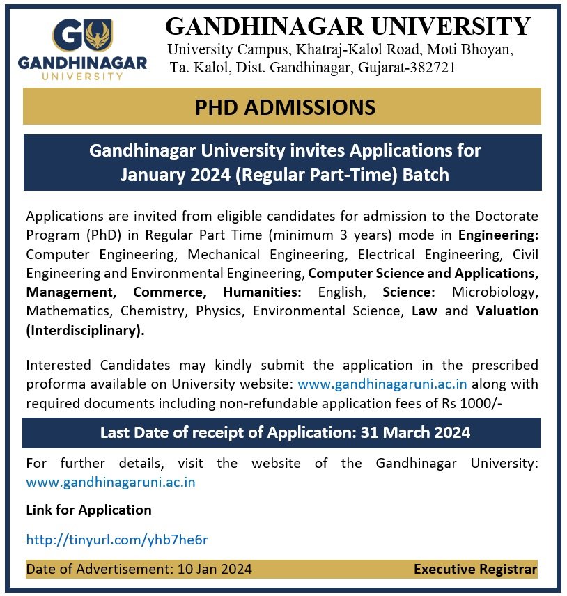 Ph.D Admissions - Gandhinagar University